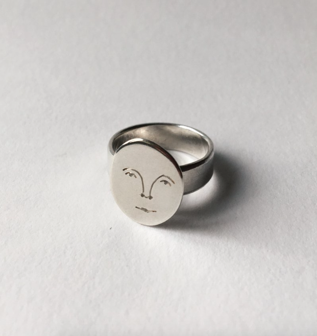 Polly Collins Moon Face Ring in Recycled Sterling Silver